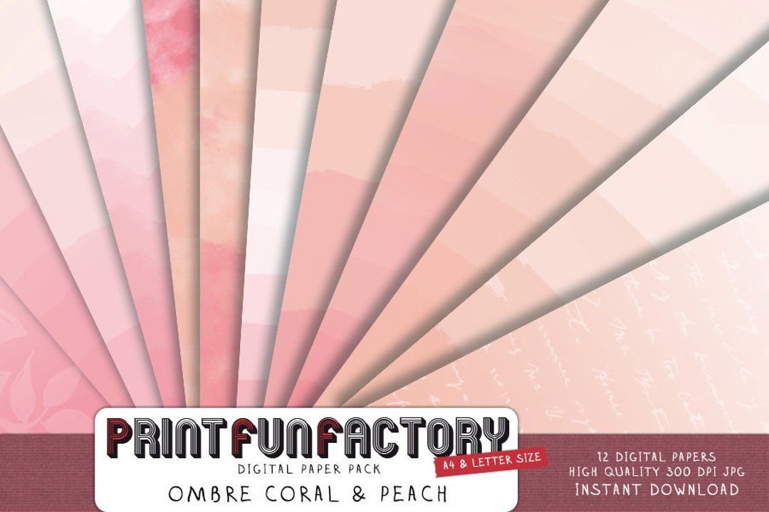 Ombre Digital Paper - Coral and Peach Watercolor Backgrounds Wedding ...