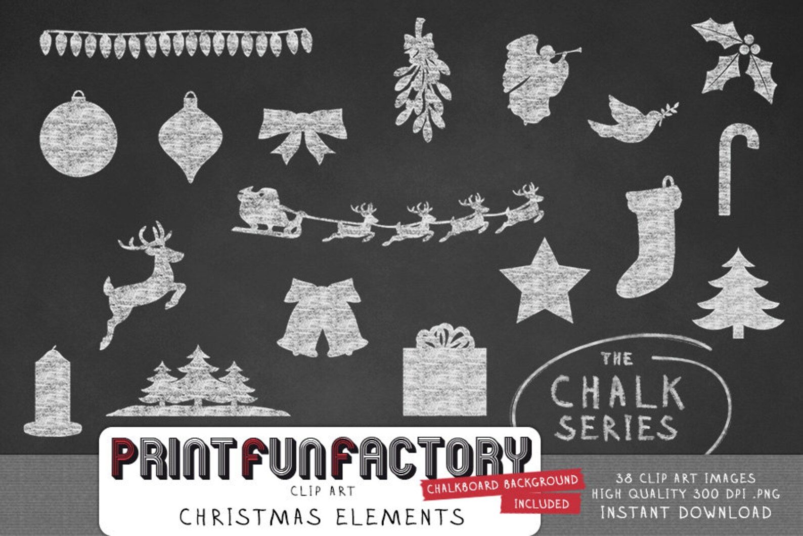 Chalk Christmas Clip Art Christmas Elements for - Etsy