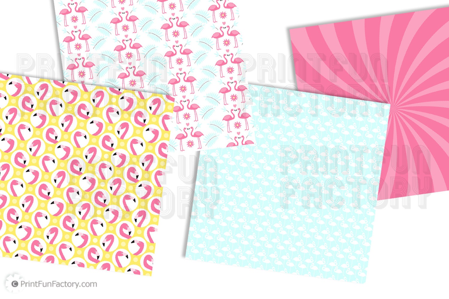 Flamingo Digital Paper - Flamingo Pink, Yellow & Mint Blue Background ...
