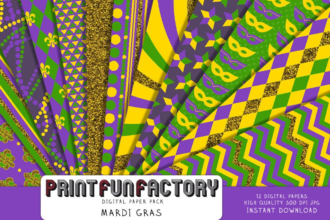 Mardi Gras Digital Paper - Carnival Mardi Gras Background Paper - 12 ...