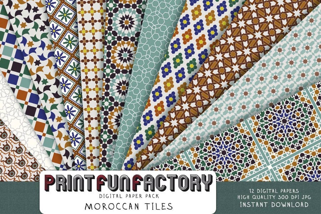 Moroccan Digital Paper - Moroccan Tiles Scrapbook Backgrounds - 12 ...
