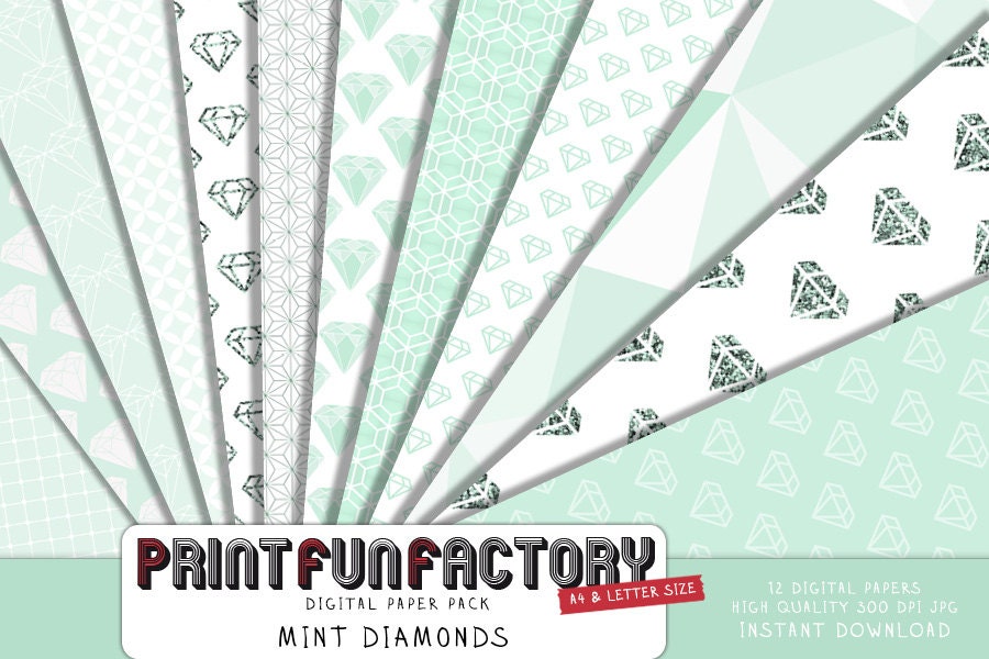 Diamonds Digital Paper Mint Diamonds Pattern Scrapbook - Etsy