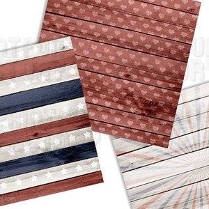 USA Digital Paper - United States Wood American Flag Colors - 12 ...