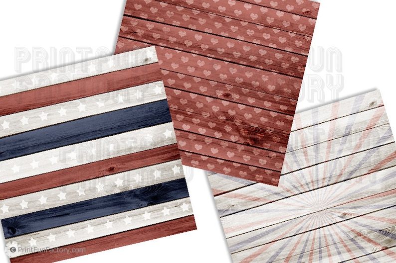 USA Digital Paper - United States Wood American Flag Colors - 12 ...