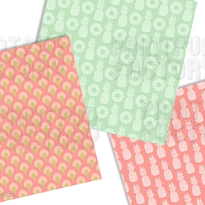 Pineapple Digital Paper Coral Mint Gold Background - Etsy