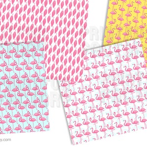 Flamingo Digital Paper - Flamingo Pink, Yellow & Mint Blue Background ...