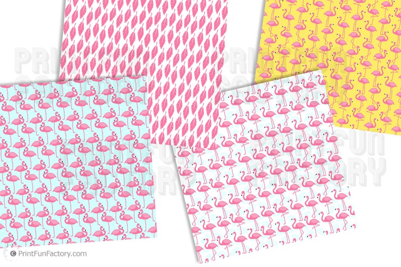 Flamingo Digital Paper Flamingo Pink Yellow & Mint Blue - Etsy