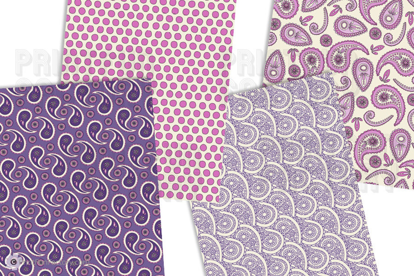 Paisley Digital Paper Doodle Paisley Purple and Pink - Etsy
