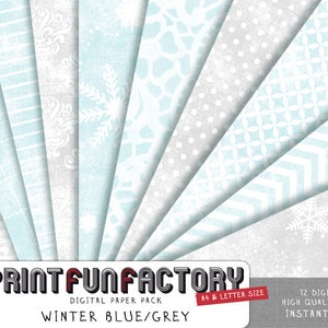 Winter Digital Paper Blue and Gray Cold Snow Winter Snowflake Patterns ...