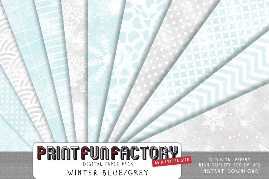 Winter Digital Paper Blue and Gray Cold Snow Winter - Etsy