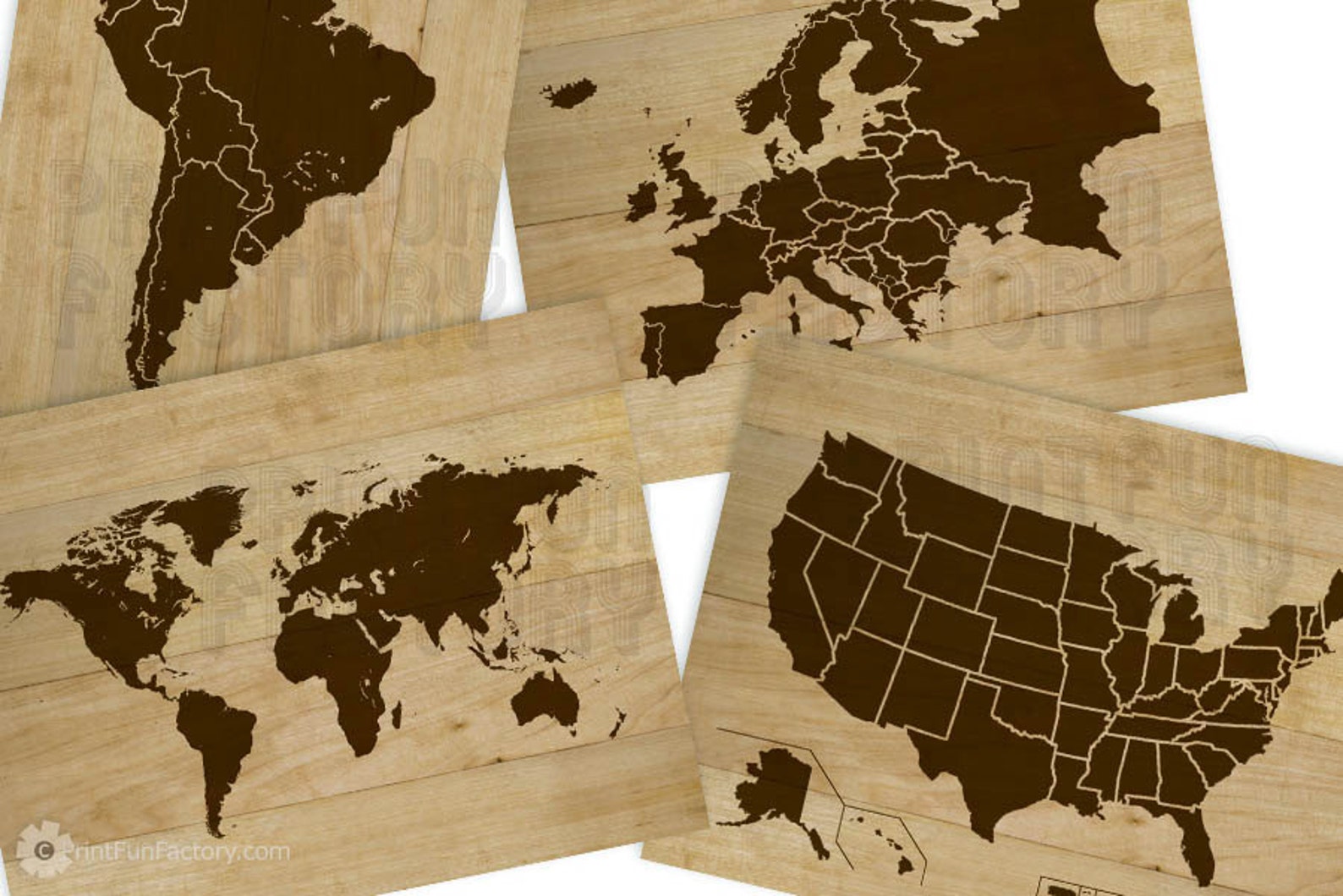 World Maps Digital Paper Maps on Wood Background 12 | Etsy