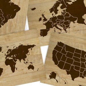 World Maps Digital Paper Maps on Wood Background 12 Digital Papers 114 ...