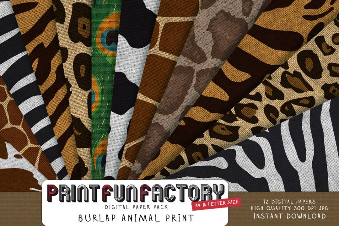 Animal Print Digital Paper - Burlap Wild Animal Pattern Zebra Lion ...