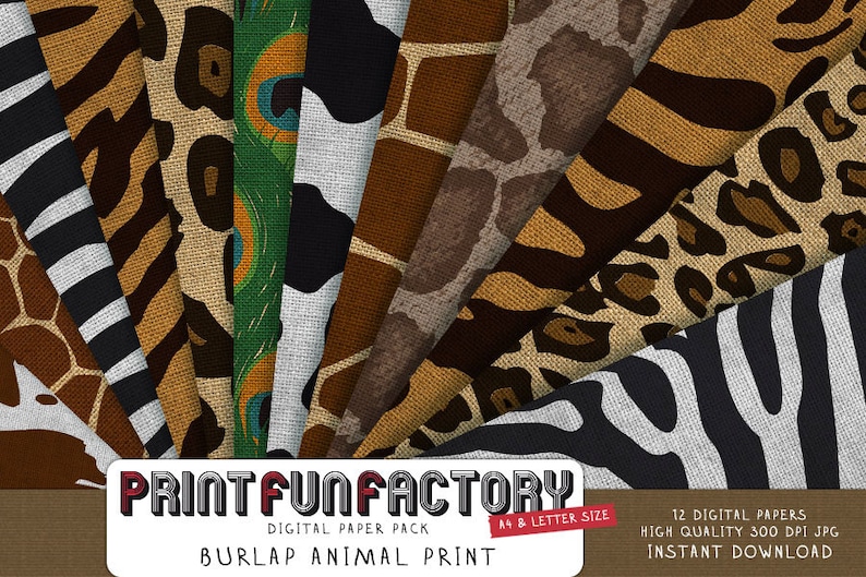 Animal Print Digital Paper Burlap Wild Animal Pattern Zebra | Etsy