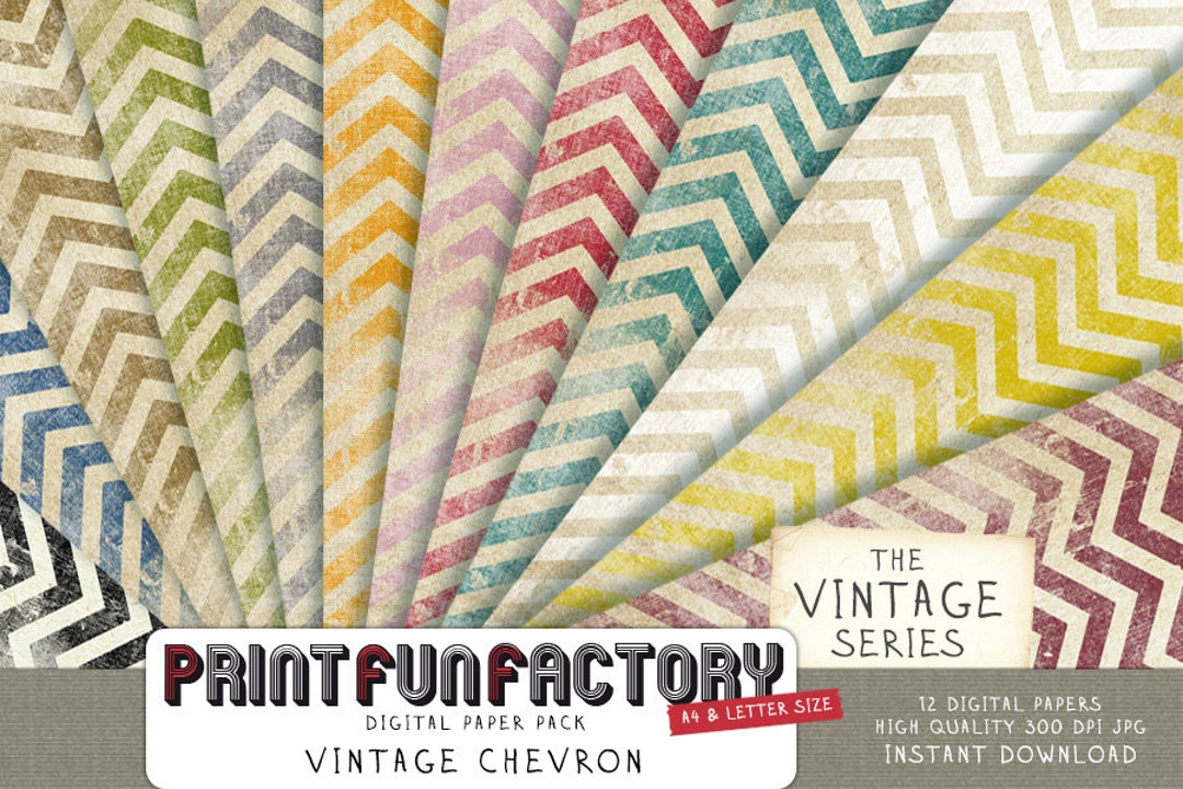 Chevron Digital Paper - Vintage Zig Zag Chevron Distressed Scrapbook ...