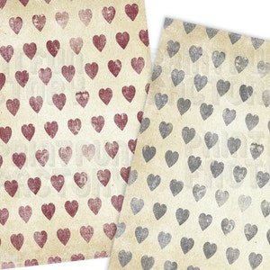 Hearts Digital Paper - Vintage Love Hearts Pattern Distressed Look on ...