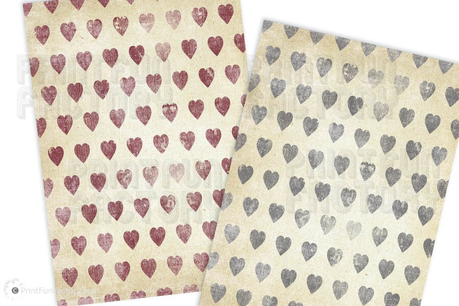 Hearts Digital Paper Vintage Love Hearts Pattern Distressed | Etsy