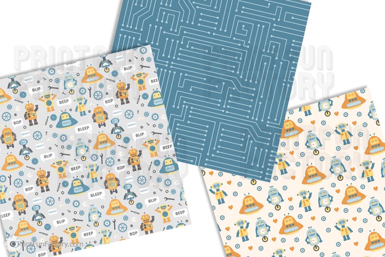 Robots Digital Paper - Robot Background Paper - 12 Digital Papers (#200 ...