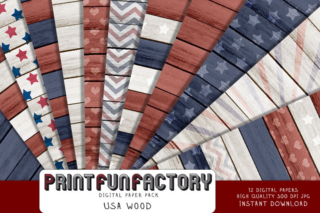 USA Digital Paper - United States Wood American Flag Colors - 12 ...