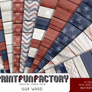 USA Digital Paper - United States Wood American Flag Colors - 12 ...