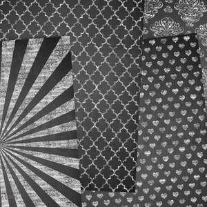 Chalkboard Patterns Digital Paper - Blackboard Chevron Starburst Damask ...