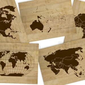 World Maps Digital Paper Maps on Wood Background 12 Digital Papers 114 ...