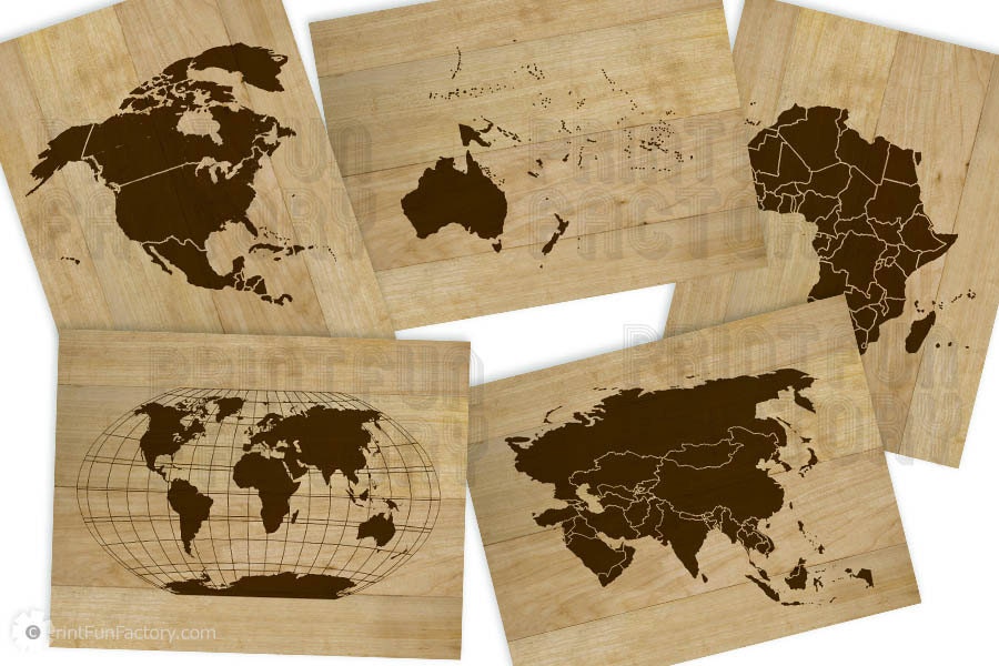 World Maps Digital Paper Maps on Wood Background 12 | Etsy