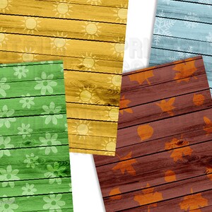 Wood Digital Paper - Seasons Spring Summer Autumn Winter Colors on Wood ...