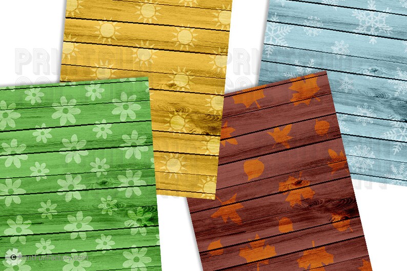 Wood Digital Paper Seasons Spring Summer Autumn Winter - Etsy