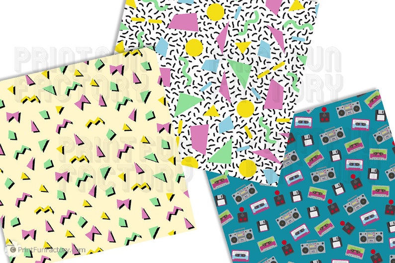 Eighties Digital Paper - 80s Paper Scrapbook Backgrounds - 12 Digital ...