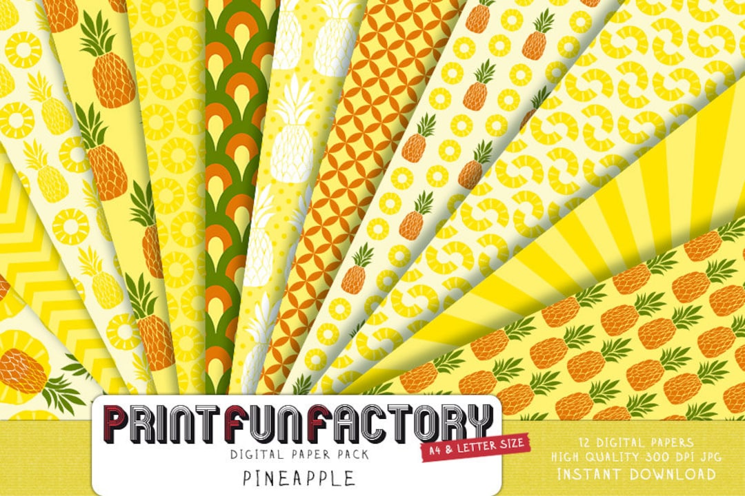 Pineapple Digital Paper - Fruit Background Summer Pineapple Slices ...
