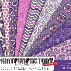 Paisley Digital Paper - Doodle Paisley Purple and Pink Background Paper ...