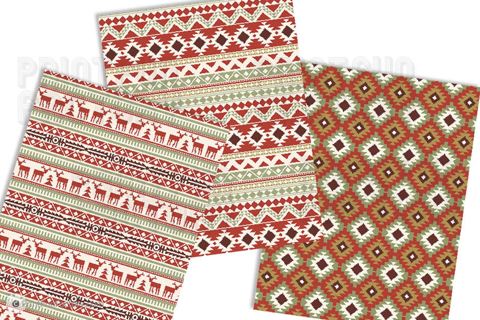 Aztec Christmas Digital Paper - Christmas Aztec Tribal Pattern ...