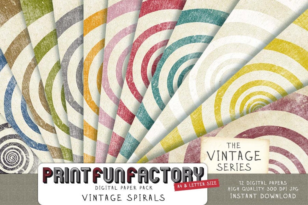 Spiral Digital Paper - Vintage Spiral Distressed Scrapbook Paper - 12 ...