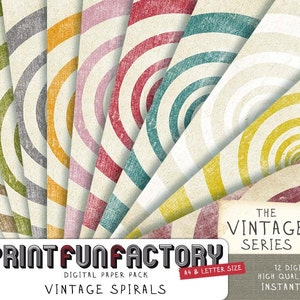 Spiral Digital Paper - Vintage Spiral Distressed Scrapbook Paper - 12 ...