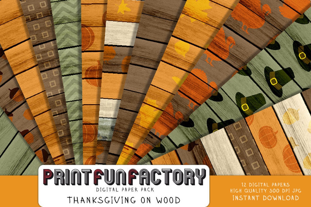Thanksgiving Digital Paper - 12 Digital Thanksgiving Patterns on Wood ...