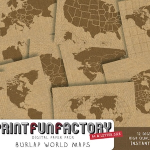 World Maps Digital Paper Maps of the World Burlap - Etsy