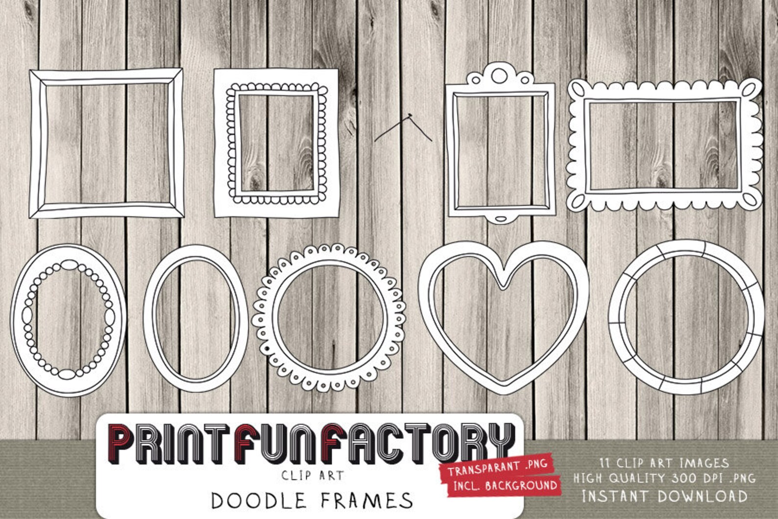 Doodle Frames Clip Art INSTANT DOWNLOAD | Etsy
