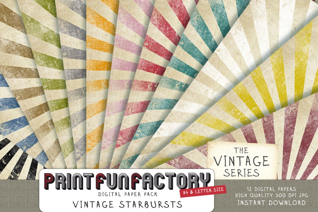 Starburst Digital Paper - Sunburst Vintage Distressed Scrapbook Paper ...