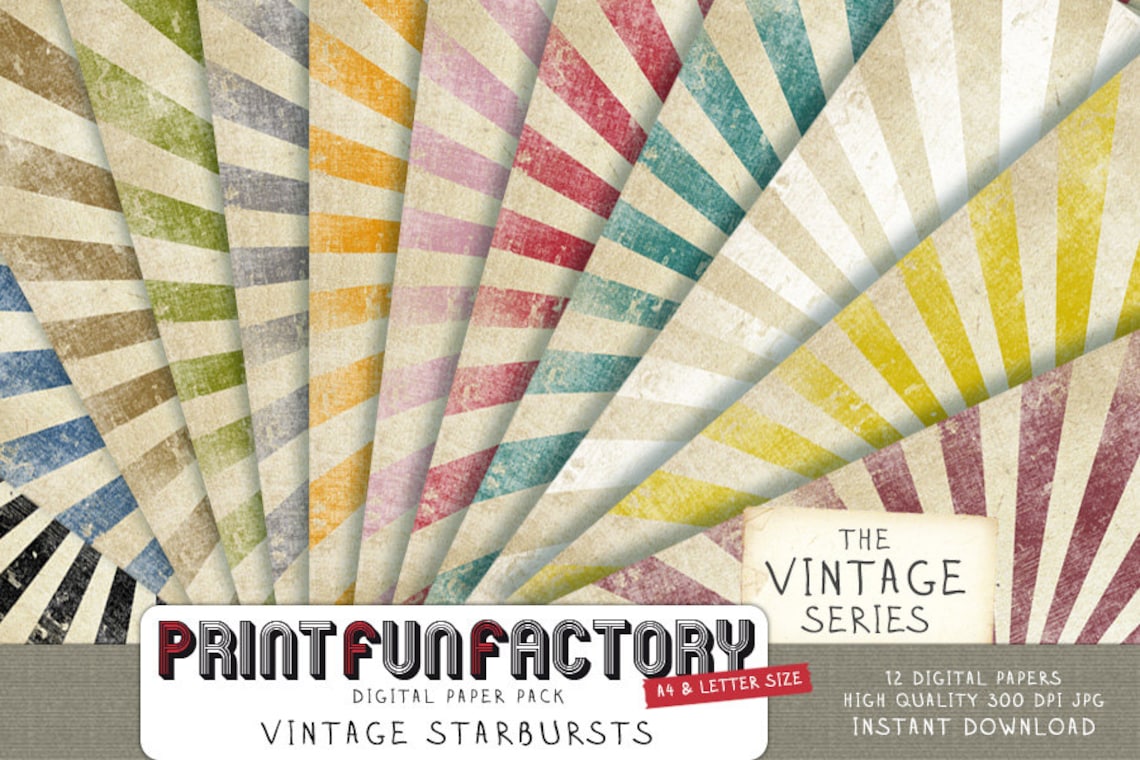 Starburst Digital Paper - Sunburst Vintage Distressed Scrapbook Paper ...