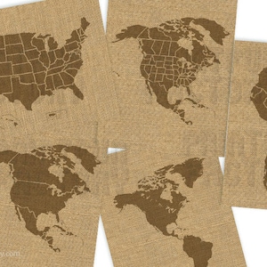 World Maps Digital Paper Maps of the World Burlap - Etsy