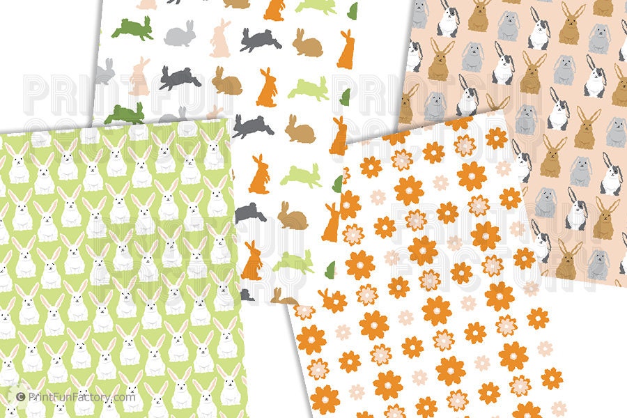Bunny Digital Paper - Bunnies Digital Background Paper - 12 Digital ...