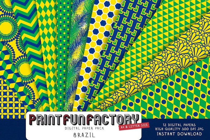 Brazil Digital Paper - Brasil Colors Scrapbook Background Paper - 12 ...