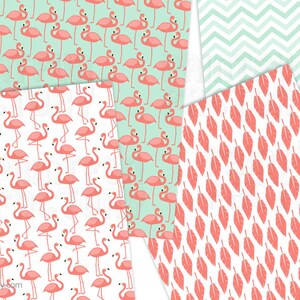 Flamingo Digital Paper - Flamingo Mint & Coral Background Paper - 12 ...