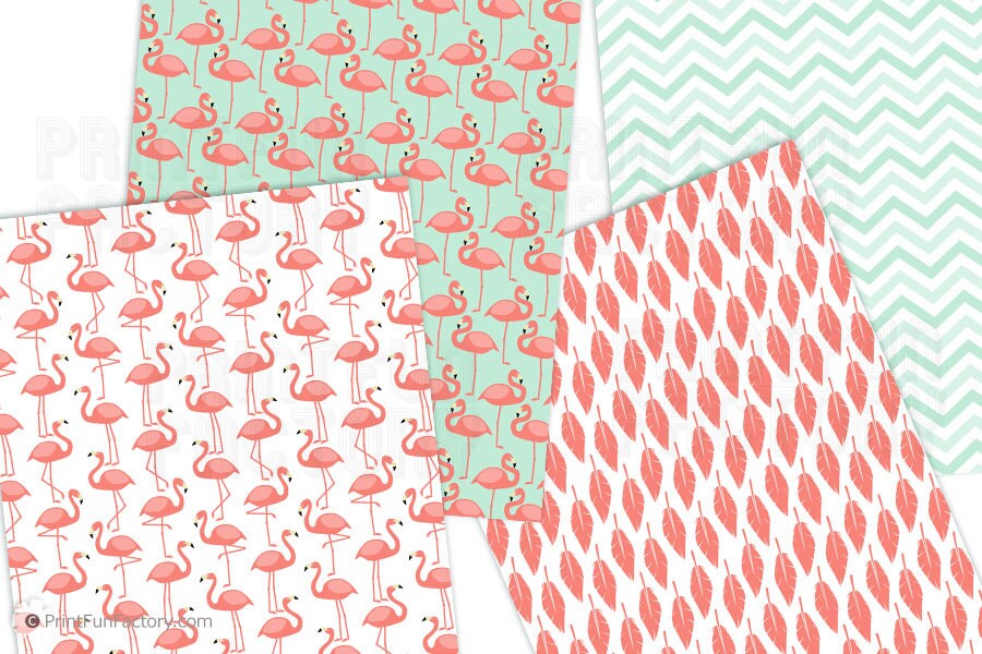 Flamingo Digital Paper Flamingo Mint & Coral Background - Etsy