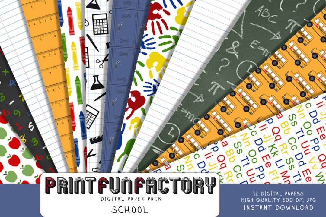 School Digital Paper - Back to School Scrapbook Backgrounds - 12 ...