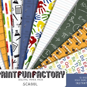 School Digital Paper - Back to School Scrapbook Backgrounds - 12 ...