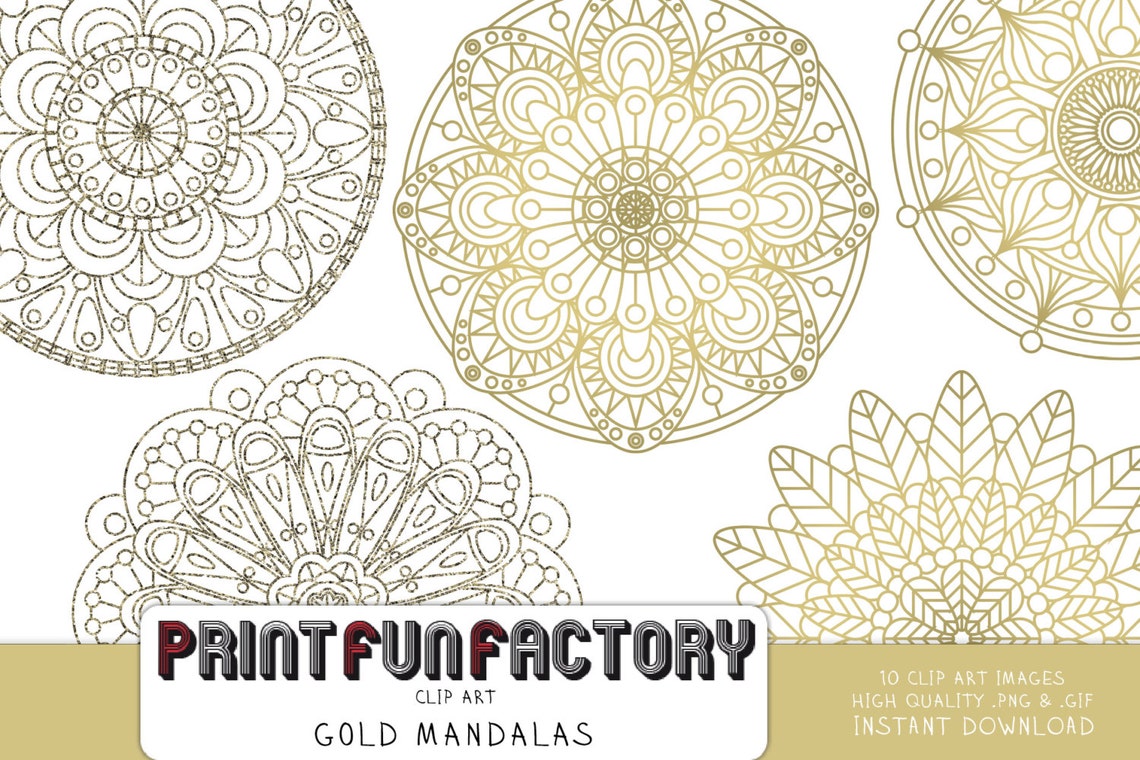Mandala Digital Clip Art Gold & Glitter Mandalas INSTANT - Etsy