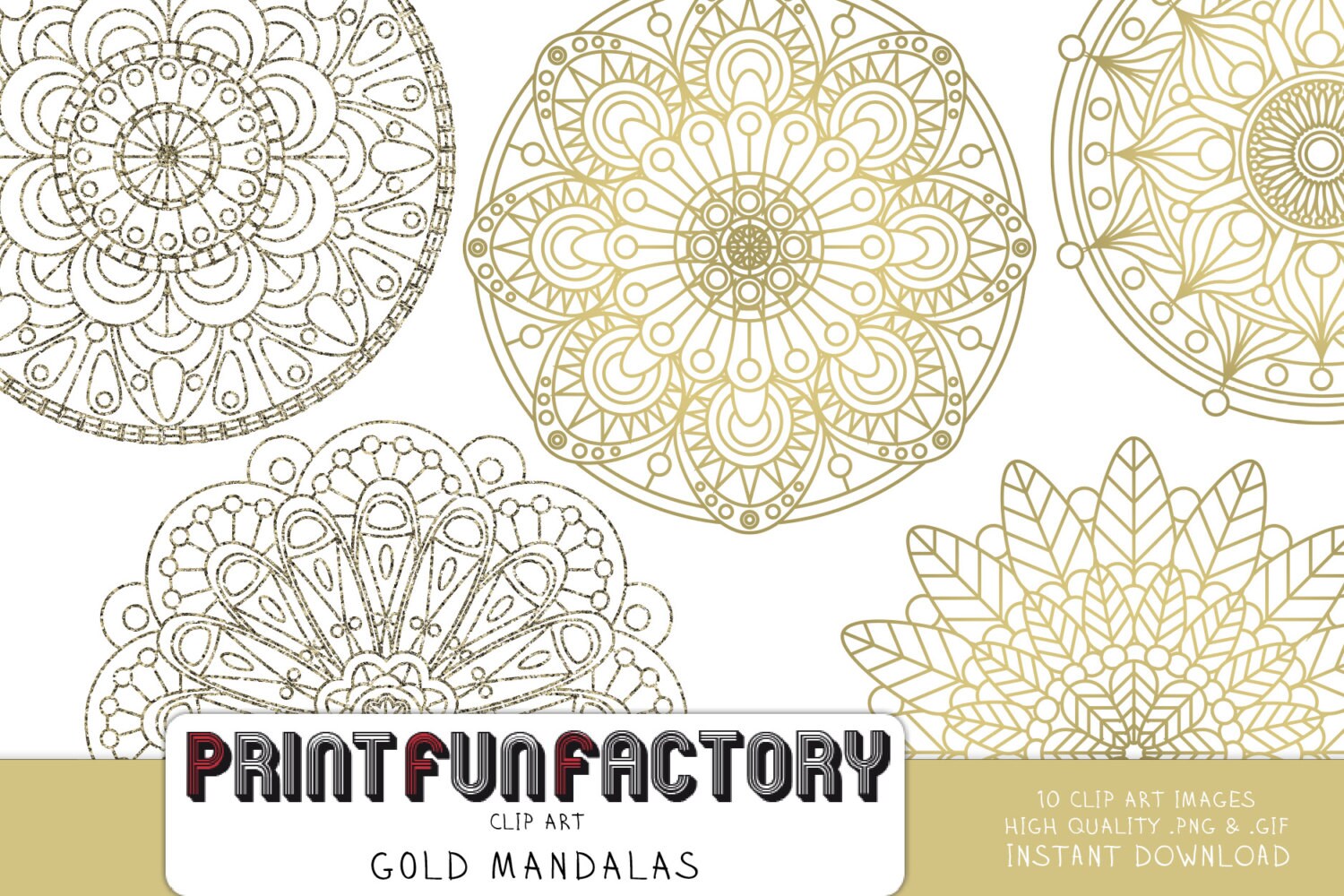 Mandala digital clip art gold & glitter mandalas INSTANT | Etsy
