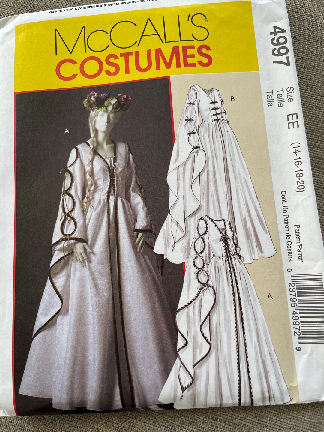 Renaissance Dress Costumes Mccalls Costumes Pattern 4997 Size 14 16 18 ...